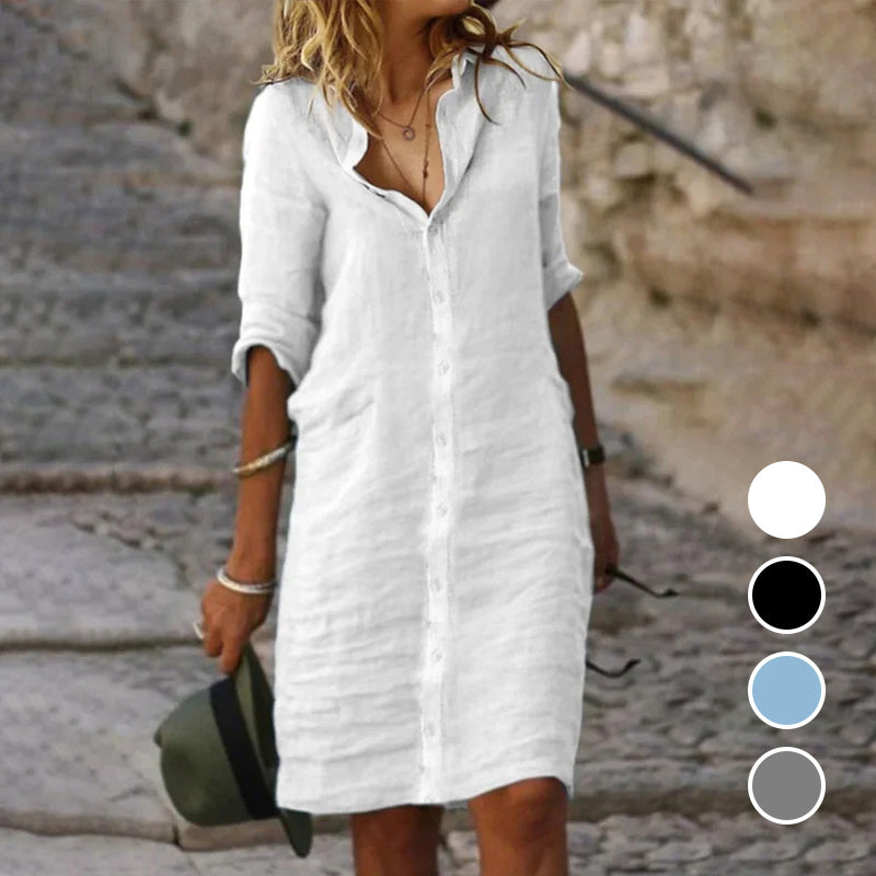 Damernas Lösa Bomulls Linne Skjortklänning – colody.se